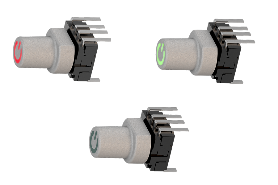 Tact Switch LED MultiColor (RGB) THT Right Angle Version. With Cap